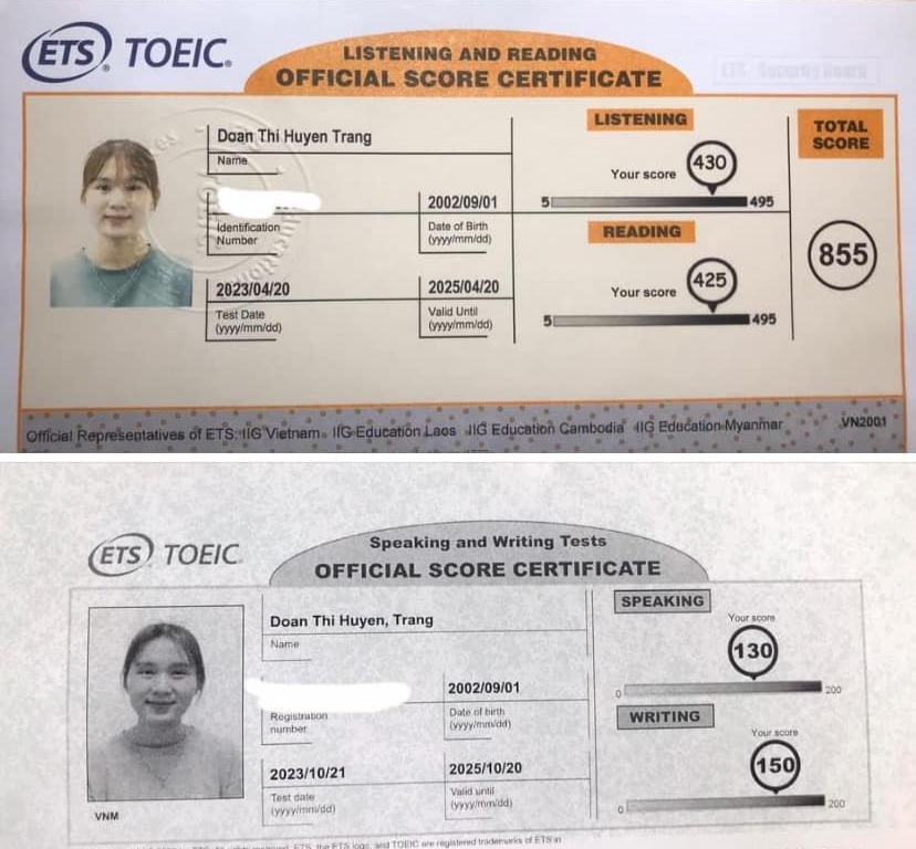 Đoàn Thị Huyền Trang - 855/990 - 20/04/2023 & 280/400 - 21/10/2023 - Manh Ha English